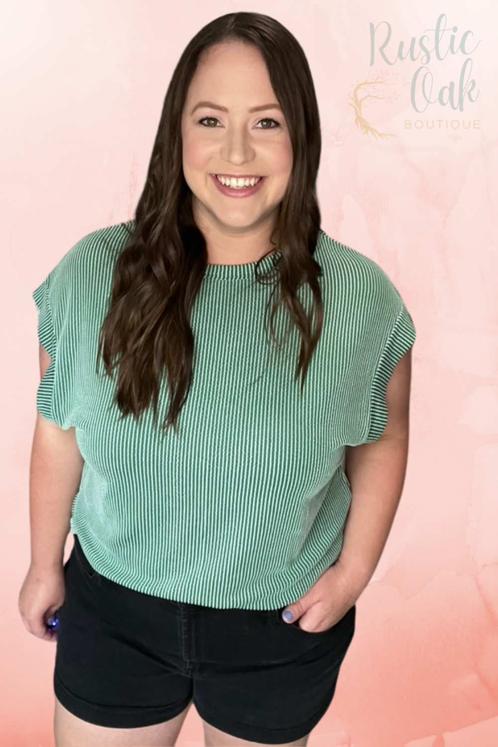 Green Textured Round Neck Cap Sleeve Blouse – Rustic Oak Boutique